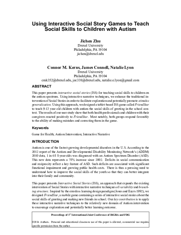 (PDF) Using Interactive Social Story Games to Teach Social Skills to ...
