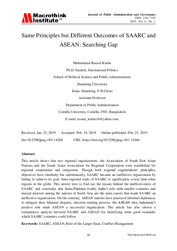 (PDF) SAARC vs ASEAN: A Comparative Analysis