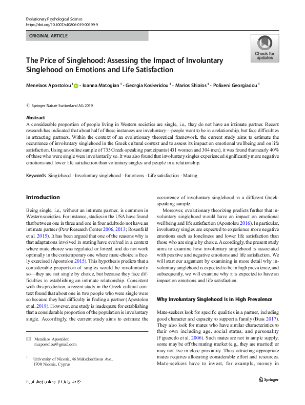 (PDF) The Price of Singlehood: Assessing the Impact of Involuntary ...