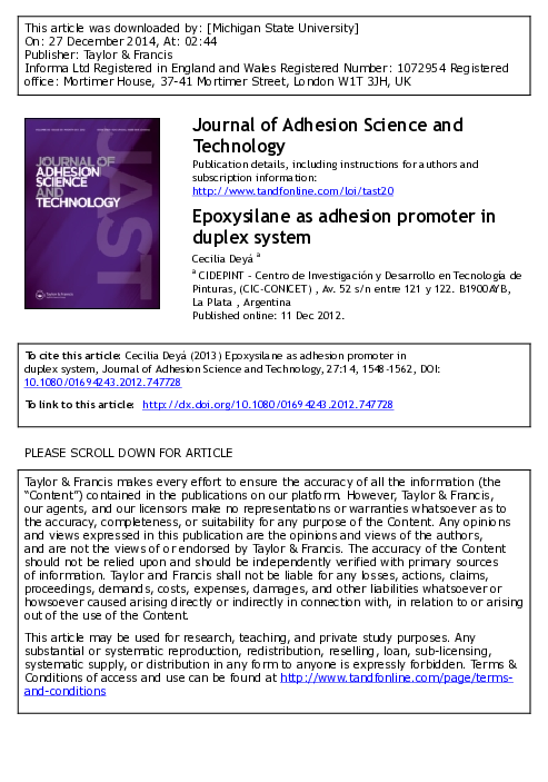 (PDF) Epoxysilane as adhesion promoter in duplex system