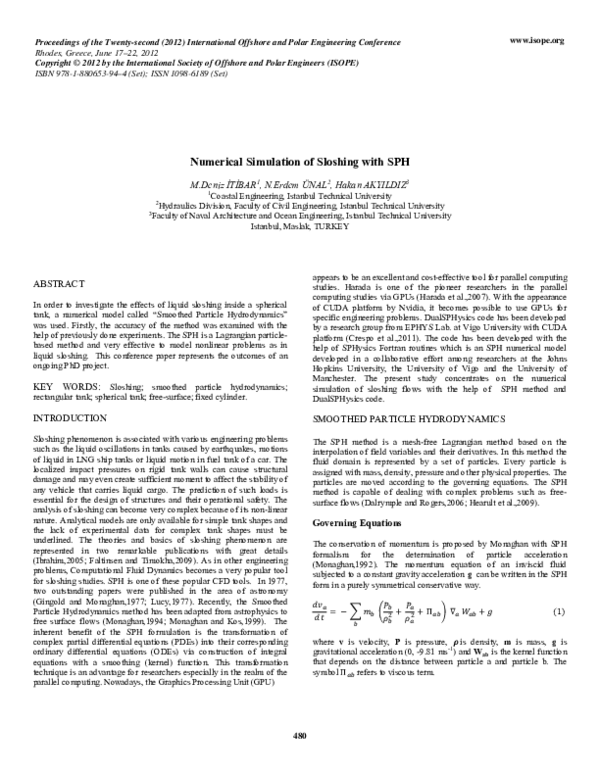 (PDF) Numerical Simulation of Sloshing With SPH