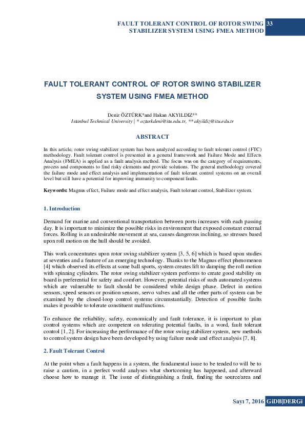 (PDF) Fault Tolerant Control of Rotor Swing Stabilizer System Using Fmea Method 33 Fault ...