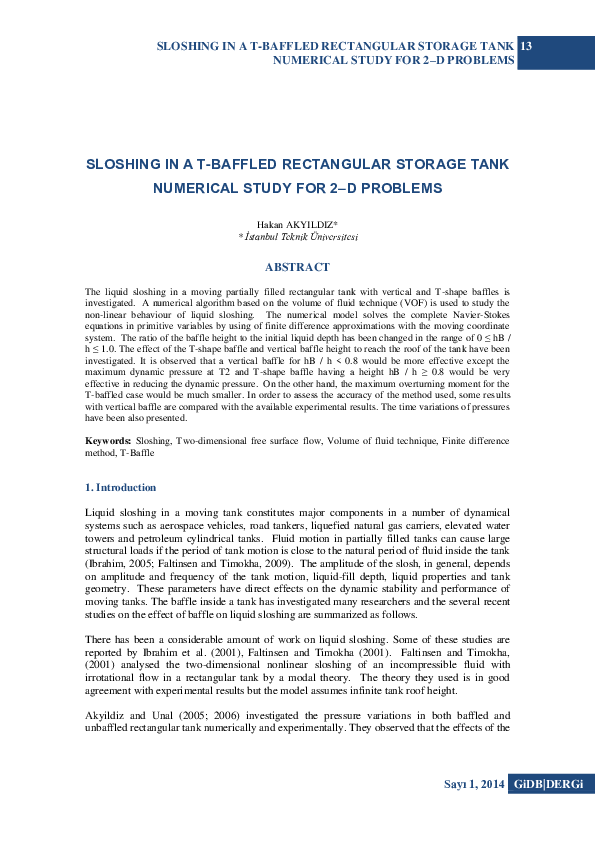(PDF) Sloshing in a T-Baffled Rectangular Storage Tank | Hakan Akyildiz - Academia.edu