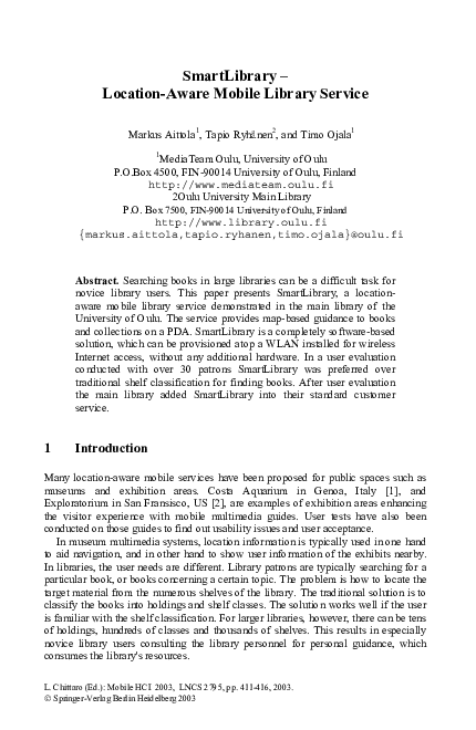 (PDF) SmartLibrary – Location-Aware Mobile Library Service