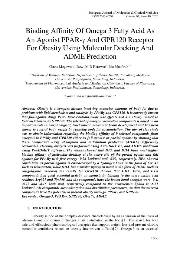(PDF) Binding Affinity Of Omega 3 Fatty Acid As An Agonist PPAR- And ...
