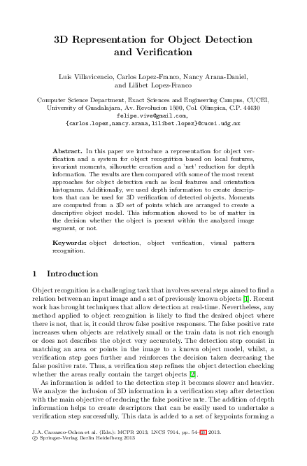 Pdf 3d Representation For Object Detection And Verification Luis