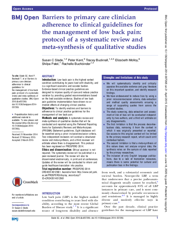 (PDF) Barriers to primary care clinician adherence to clinical ...