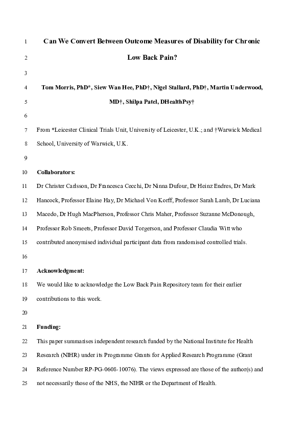 (PDF) Can We Convert Between Outcome Measures of Disability for Chronic ...