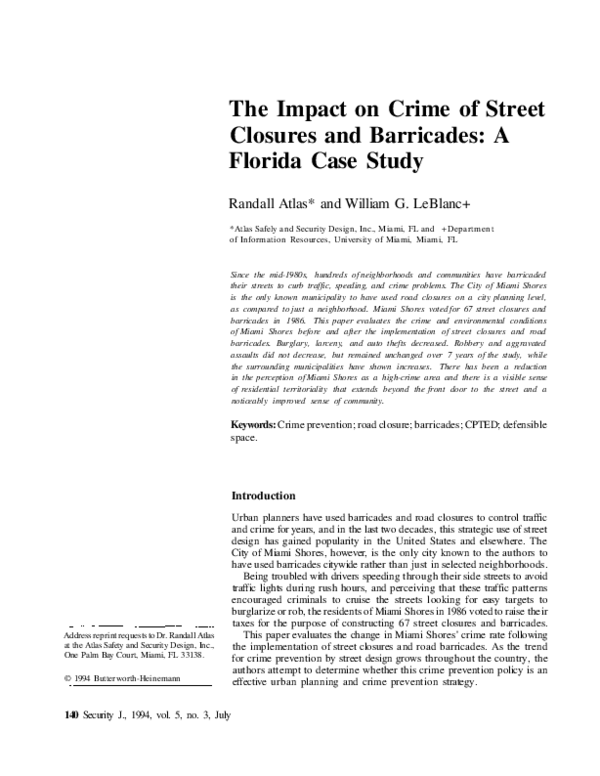 (PDF) The Impact on Crime of Street Closures and Barricades: A Florida ...