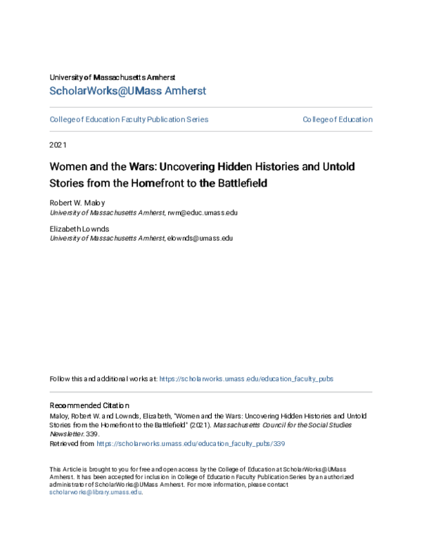 (PDF) Women and the Wars: Uncovering Hidden Histories and Untold ...