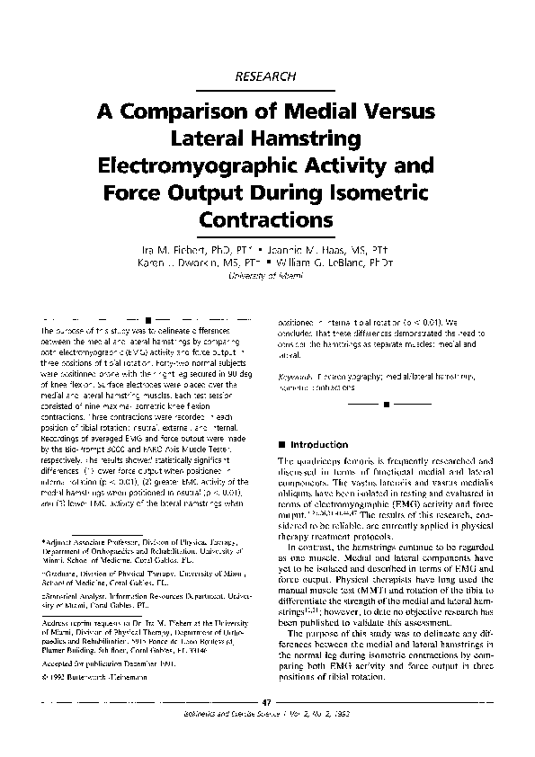 (PDF) A Comparison of Medial Versus Lateral Hamstring Electromyographic ...