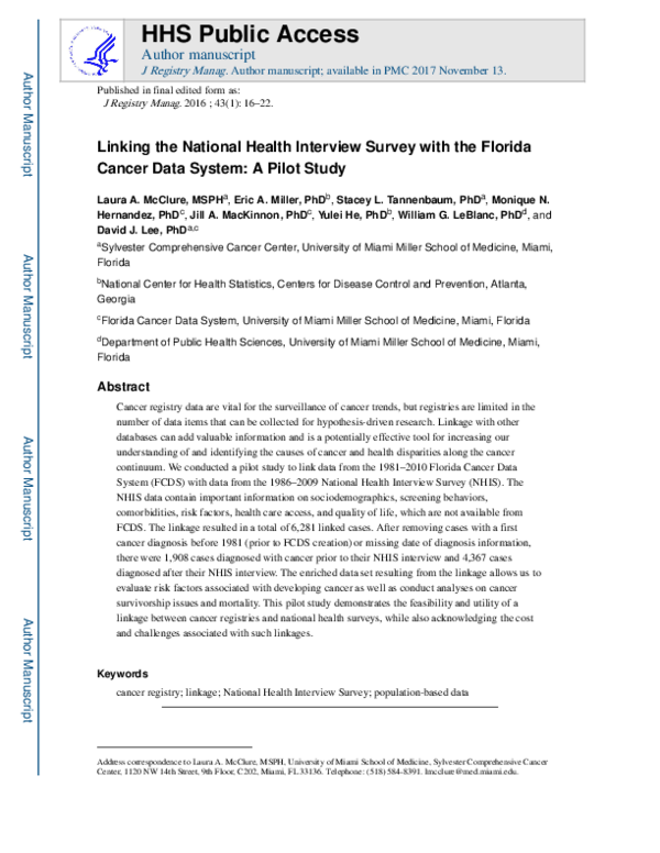 (PDF) Linking the National Health Interview Survey with the Florida ...