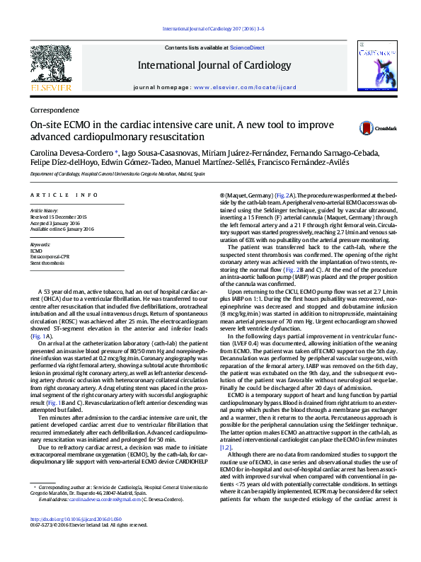 (PDF) On-site ECMO in the cardiac intensive care unit. A new tool to ...