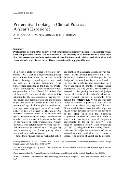 (PDF) Preferential looking in clinical practice: A year's experience