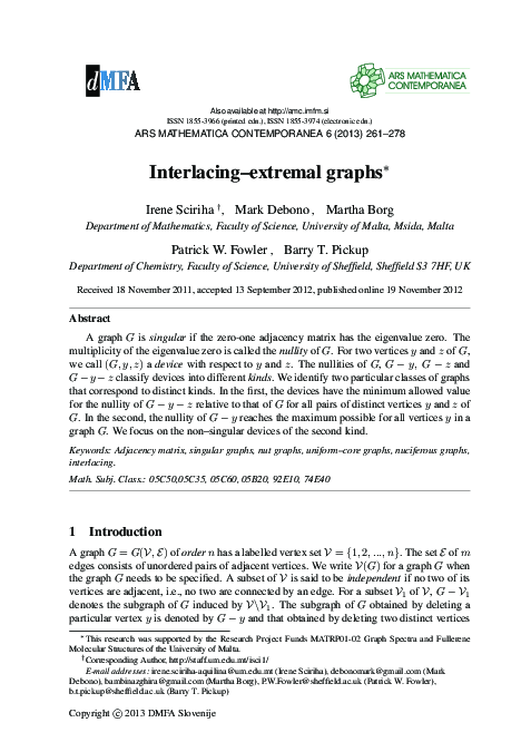 (PDF) Interlacing–extremal graphs | Ms Martha Borg - Academia.edu