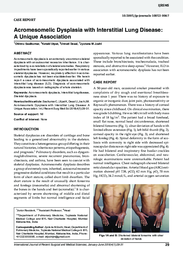 (PDF) Acromesomelic Dysplasia with Interstitial Lung Disease: A Unique Association
