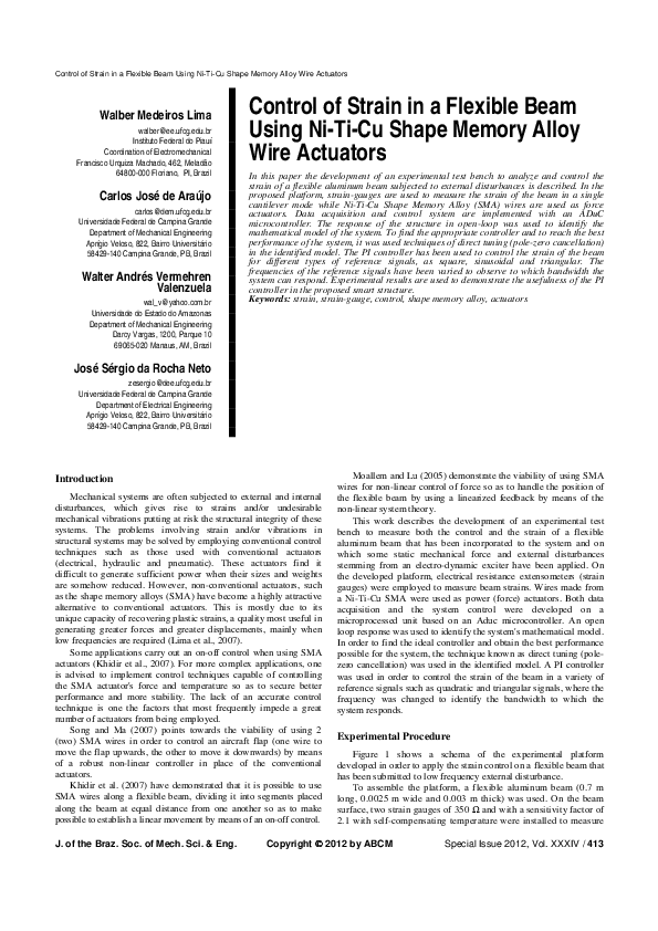 (PDF) Control of strain in a flexible beam using Ni-Ti-Cu shape memory alloy wire actuators ...