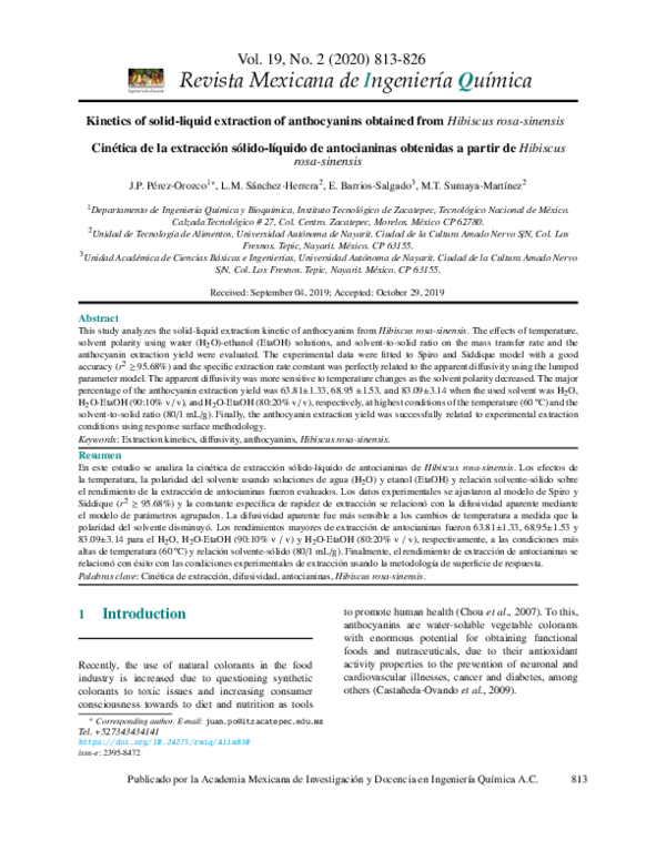 (PDF) Kinetics of solid-liquid extraction of anthocyanins obtained from ...