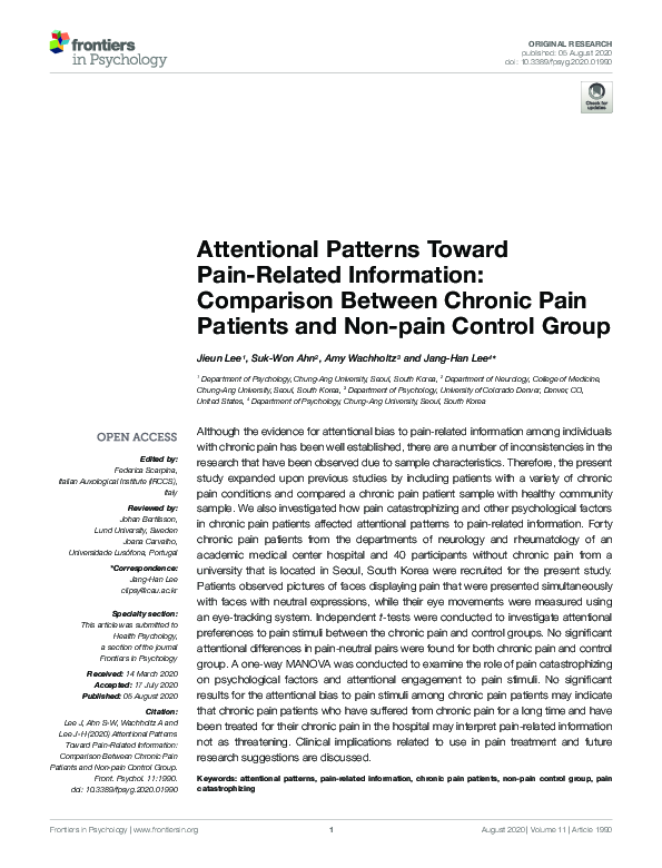 (PDF) Attentional Patterns Toward Pain-Related Information: Comparison ...