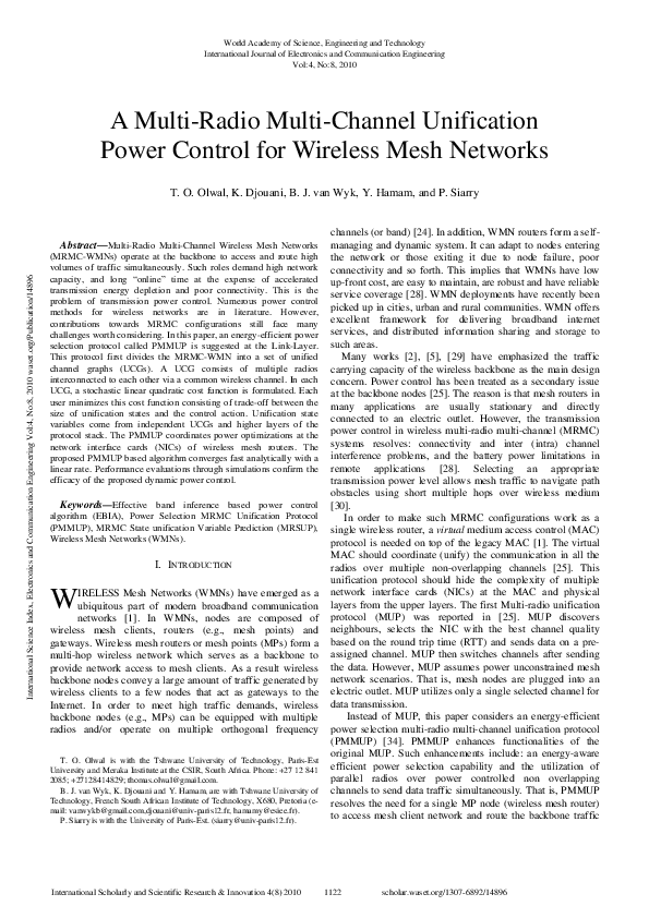 A Multi-Radio Multi-Channel Unification Power Control For Wireless Mesh Networks