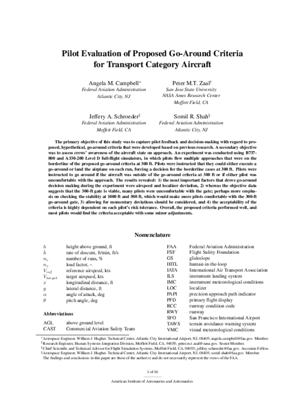 (PDF) Pilot Evaluation of Proposed Go-Around Criteria for Transport ...