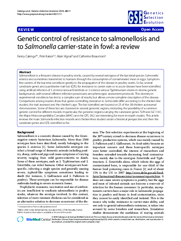 (PDF) Genetic control of resistance to salmonellosis and to Salmonella ...