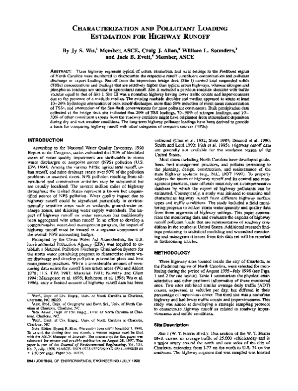 (PDF) Characterization and Pollutant Loading Estimation for Highway Runoff