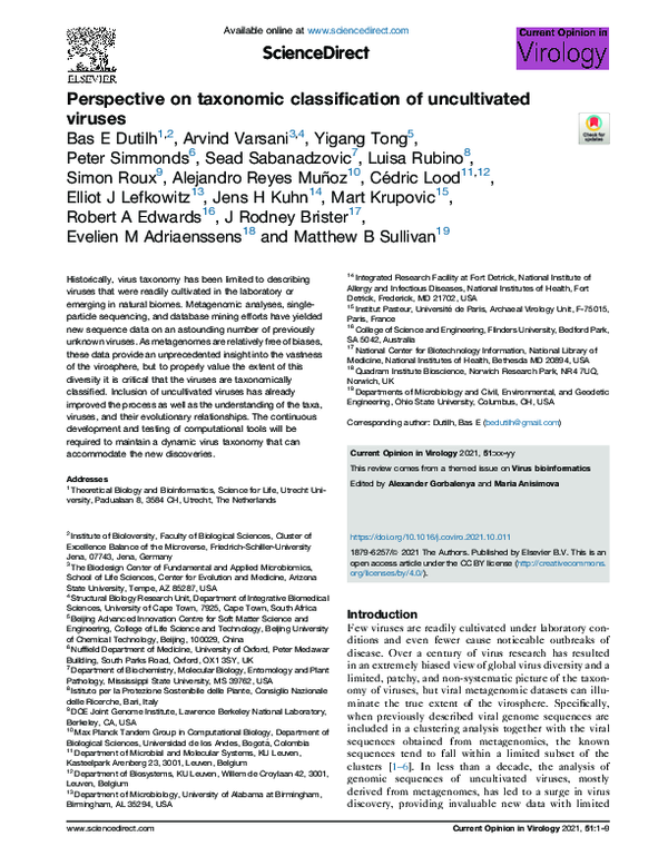 (PDF) Perspective on taxonomic classification of uncultivated viruses