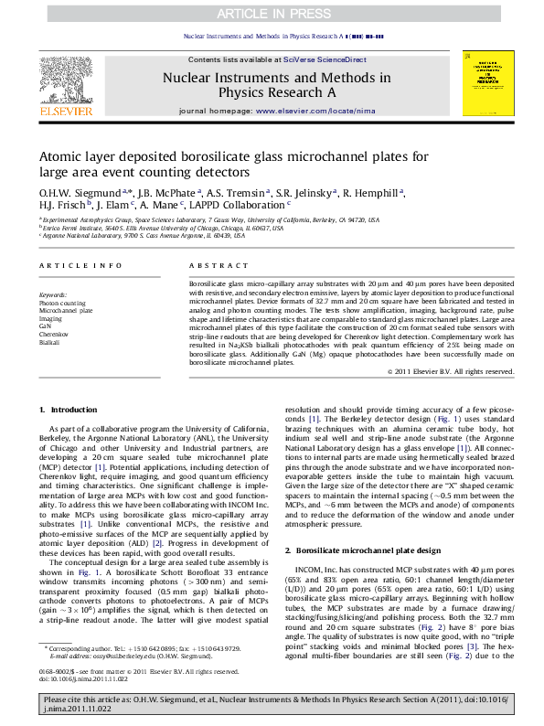 (PDF) Atomic layer deposited borosilicate glass microchannel plates for ...