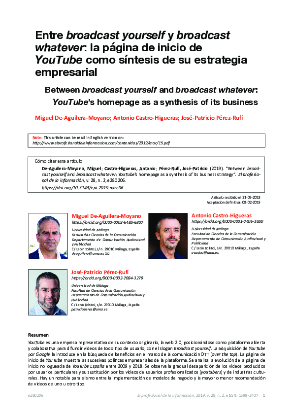 (PDF) Entre broadcast yourself y broadcast whatever: la página de ...