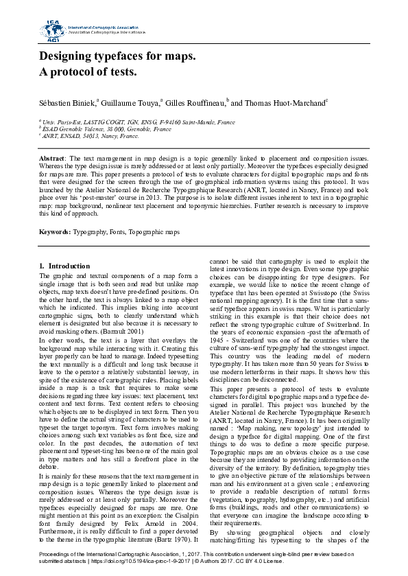 (PDF) Designing typefaces for maps. A protocol of tests | Guillaume ...