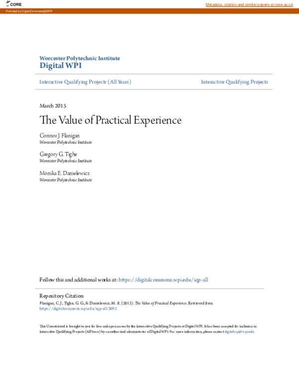 (PDF) The Value of Practical Experience