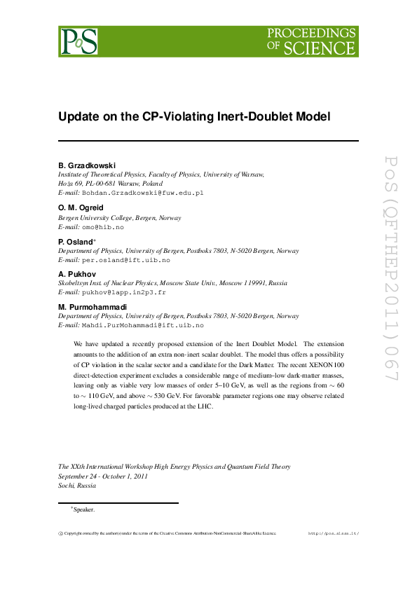 (PDF) Update on the CP-Violating Inert-Doublet Model