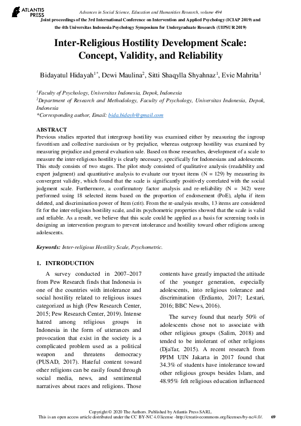 (PDF) Inter-Religious Hostility Development Scale: Concept, Validity ...