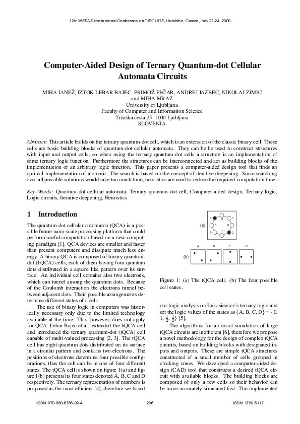 Pdf Computer Aided Design Of Ternary Quantum Dot Cellular Automata Circuits