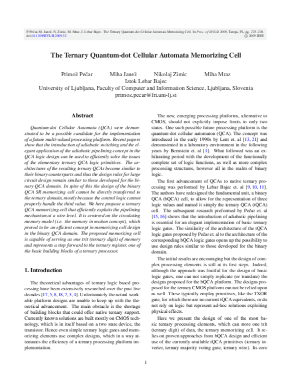 (PDF) The Ternary Quantum-dot Cellular Automata Memorizing Cell