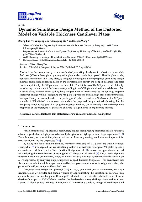 (PDF) Dynamic Design of Distorted Models for Variable Thickness Plates