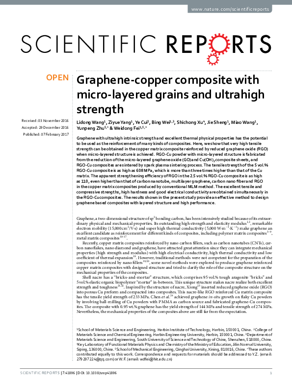 (PDF) Graphene-copper composite with micro-layered grains and ultrahigh ...