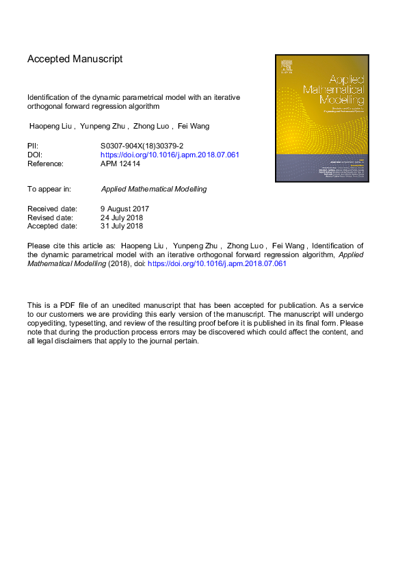 Pdf Identification Of The Dynamic Parametrical Model With An Iterative Orthogonal Forward
