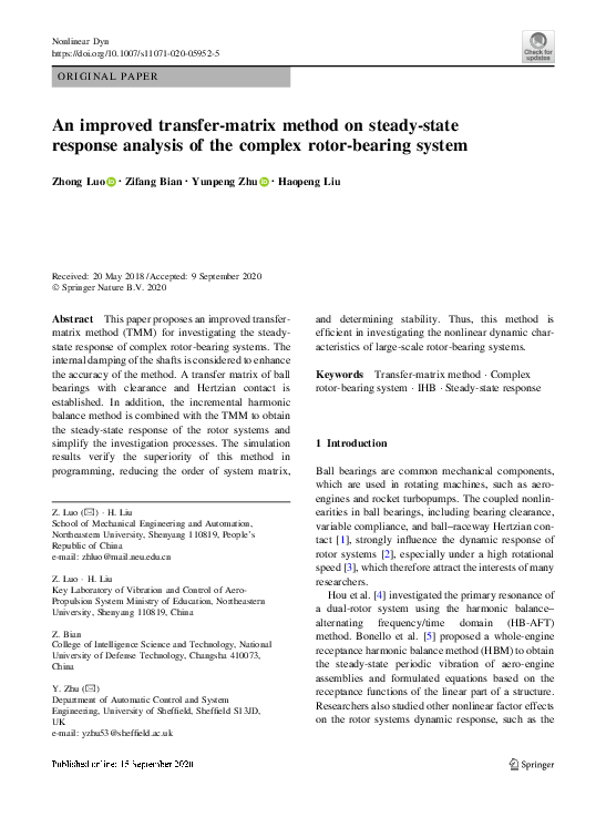 (PDF) An improved transfer-matrix method on steady-state response analysis of the complex rotor ...
