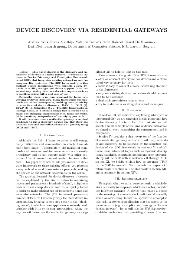 (PDF) Device discovery via residential gateways
