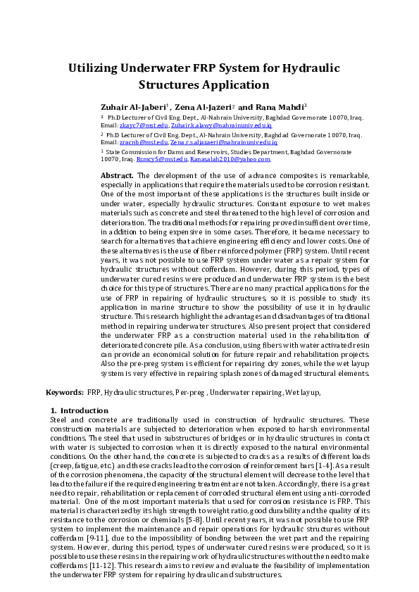 (PDF) Utilizing Underwater FRP System for Hydraulic Structures Application