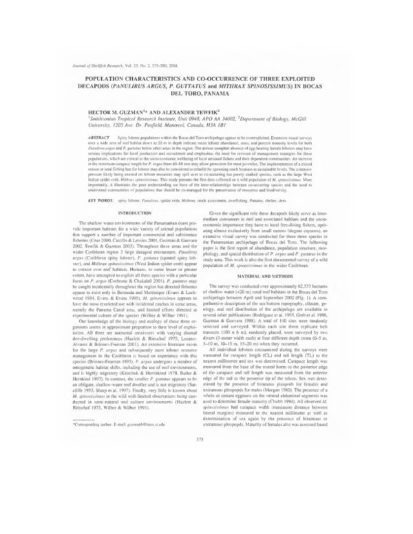 (PDF) Population Characteristics and Co-occurrence of three exploited ...