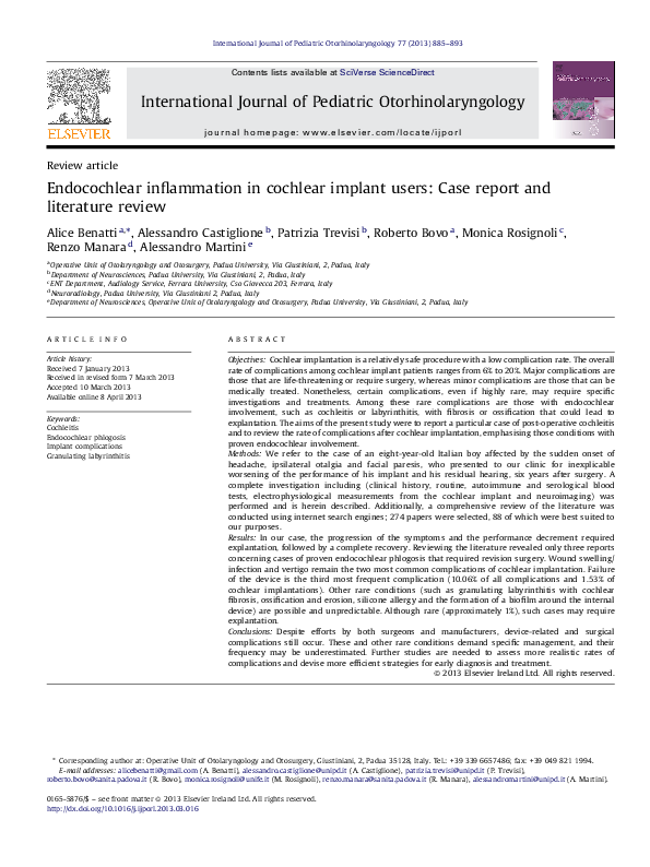 (PDF) Endocochlear inflammation in cochlear implant users: Case report ...
