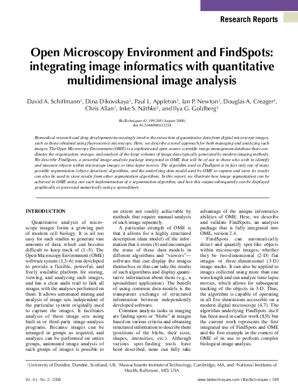 (PDF) Open Microscopy Environment and FindSpots: integrating image informatics with quantitative ...