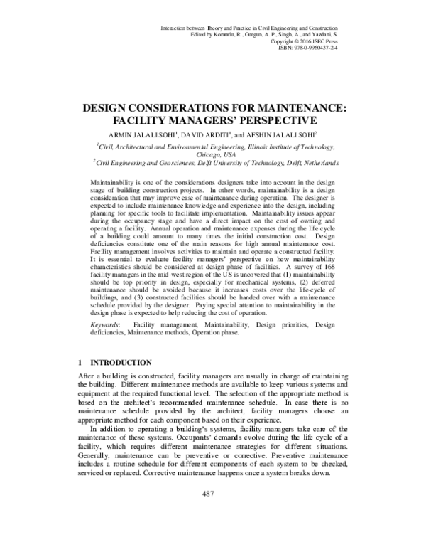 (PDF) Design Considerations for Maintenance: Facility Managers’ Perspective