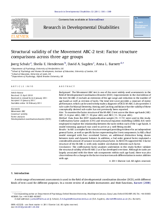 (PDF) Structural validity of the Movement ABC-2 test: Factor structure ...