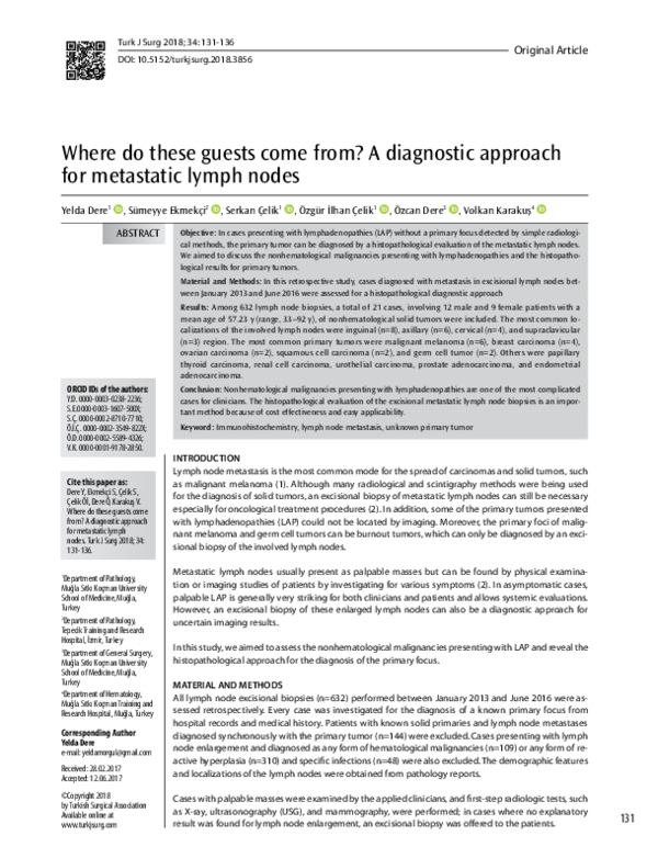 (PDF) Where do these guests come from? A diagnostic approach for metastatic lymph nodes