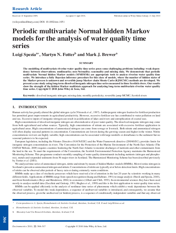 Periodic multivariate normal hidden markov models for the analysis of water quality time series