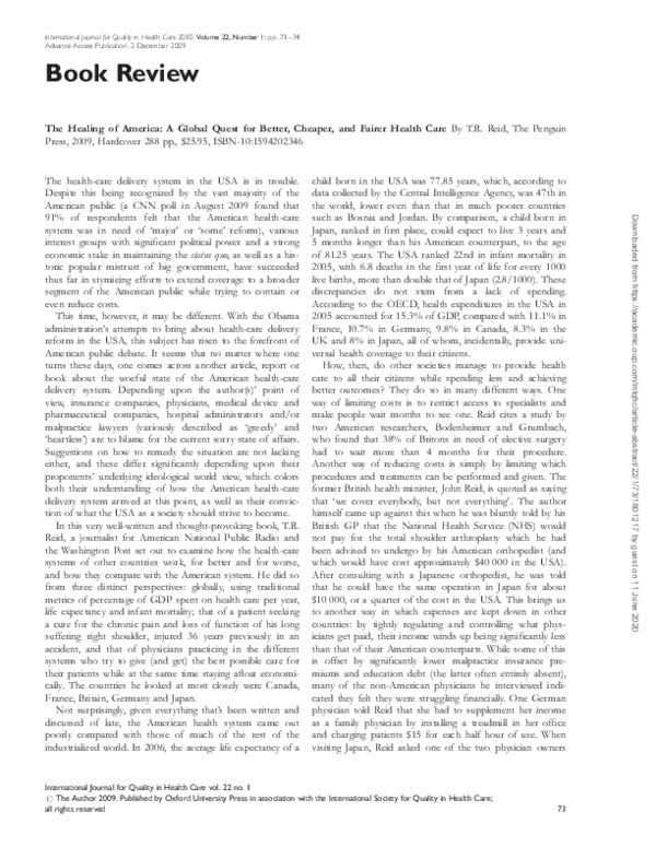(PDF) The Healing of America: A Global Quest for Better, Cheaper, and ...